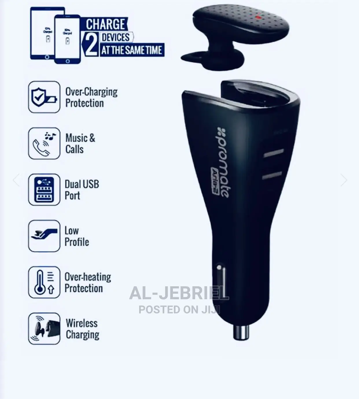 Promate Aria 2 Bluetooth Headset With USB 2A Car Charger in Accra ...