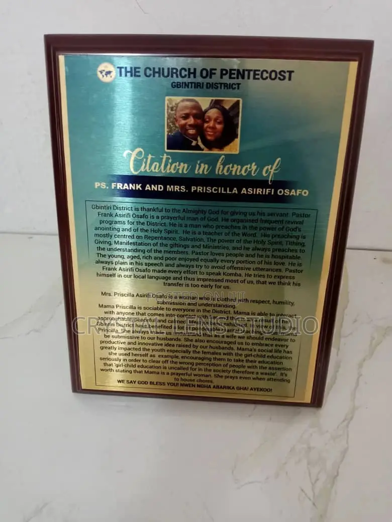 Plaque/Citation in Accra Metropolitan - Printing Services, Eric Praiz ...