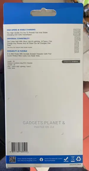 Tecno 3 in 1 Charging Data Cable - 1m in Lartebiokorshie - Accessories ...