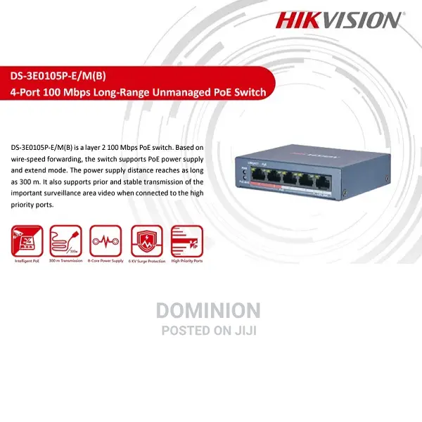 HIKVISION DS-3E0105P-E 4-Ports 100mbps Unmanaged Poe Switch in Achimota - Security ...