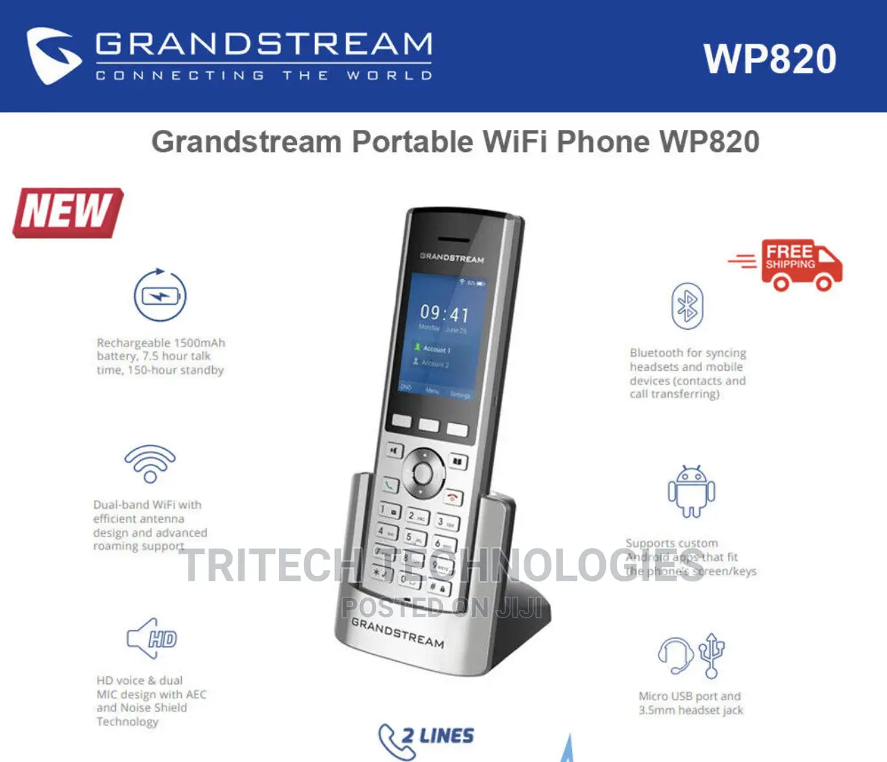 Grandstream WP820 Portable Wi-fi Phone Voip Phone for sale - TRITECH ...