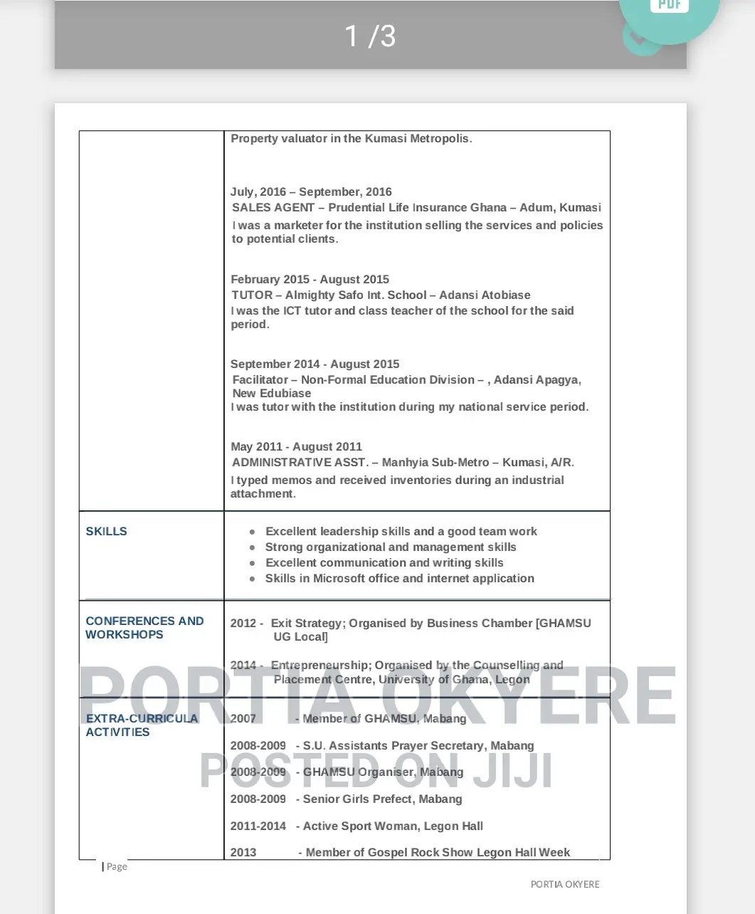 Clerical Administrative CV for sale - Price: GH₵2000 - 2500 on Jiji.com ...