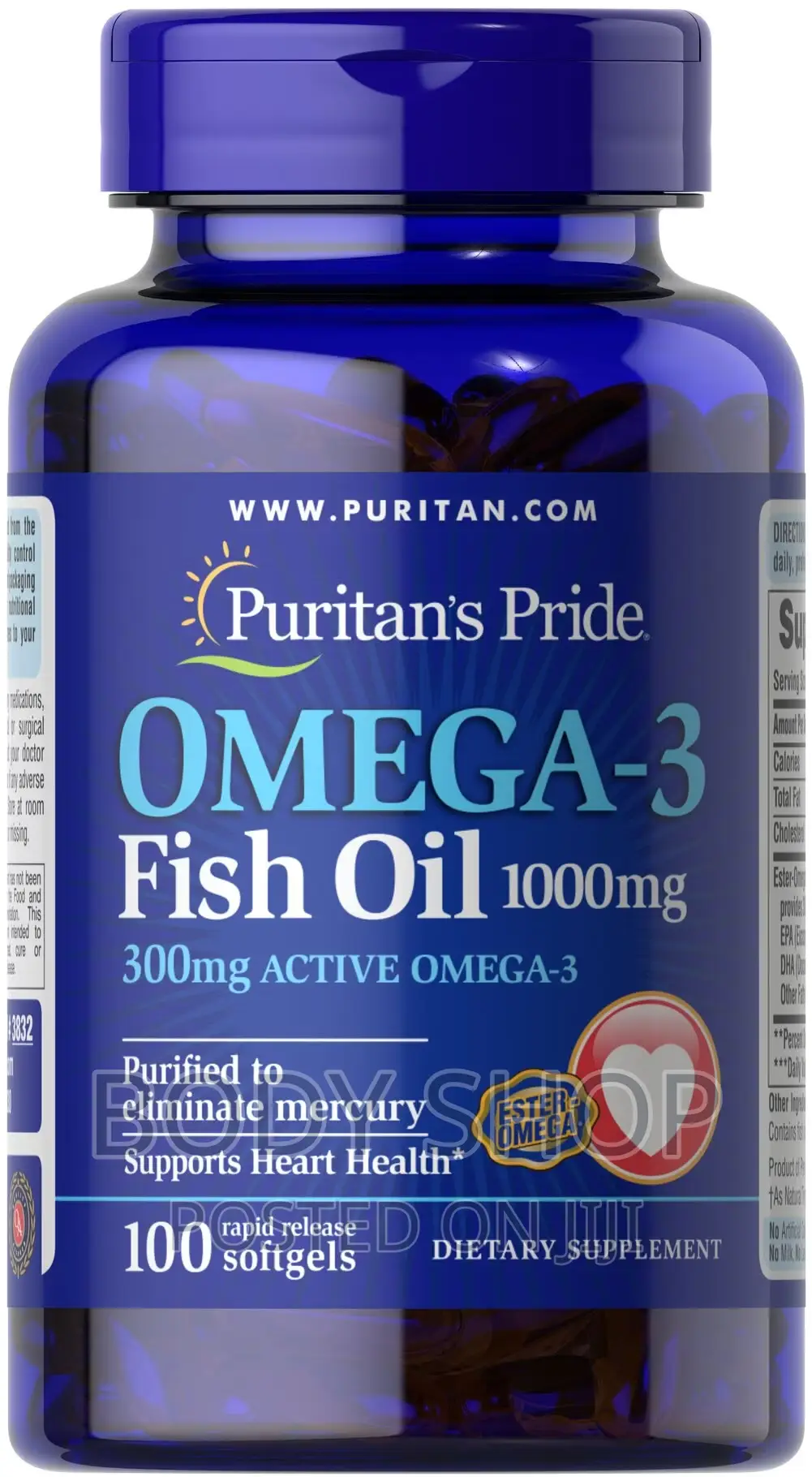 Puritans Pride OMEGA 3 Fish Oil 1000 MG / 100 Softgels in Spintex ...
