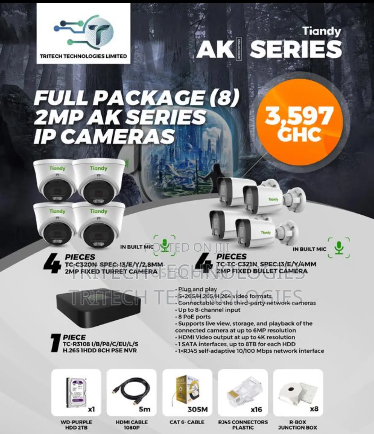 Tiandy 2mp 8ch IP Camera KIT Full Package + 1tb HDD in Lapaz - Security ...