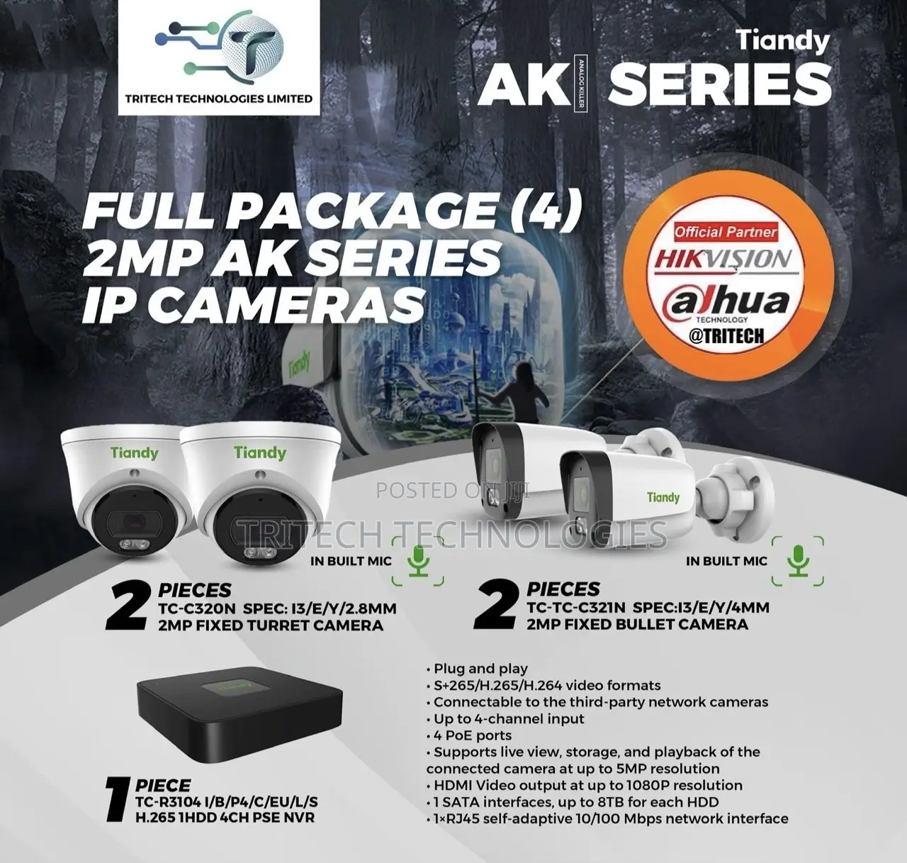 Tiandy 2mp 4ch IP Camera KIT Full Package + 1tb HDD in Lapaz - Security ...