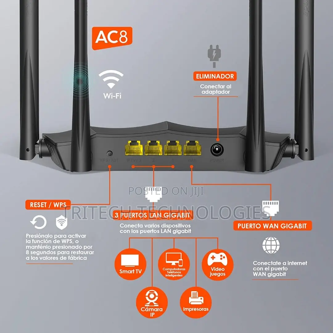 Tenda Ac8 Ac1200 Dual Band Gigabit Wireless Router In Lapaz