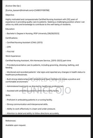 Healthcare Nursing CV in Spintex - Healthcare & Nursing CVs, Eunice Ojo ...
