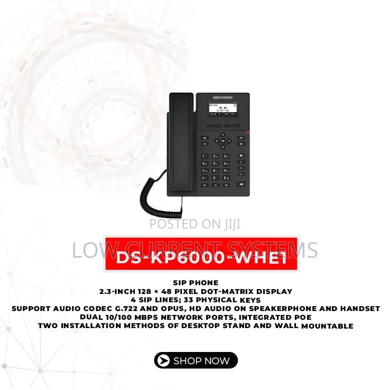 Hikvision IP Phone 4 SIP Lines; 33 Physical Keys 2.3‐Inch in Spintex ...