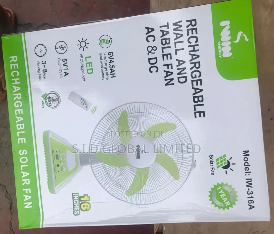Wall or Table Rechargeable 2-in-1 Fan,Solar, IWIN, USB in Accra New ...