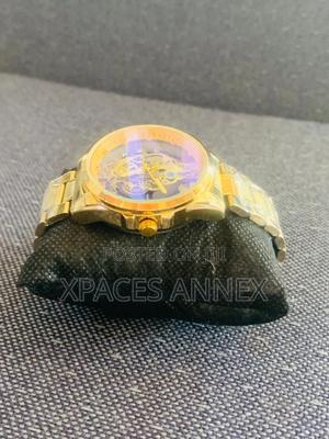 Luxury Men's Stainless Steel Skeleton Gold Tone Wrist Watch in Adenta ...