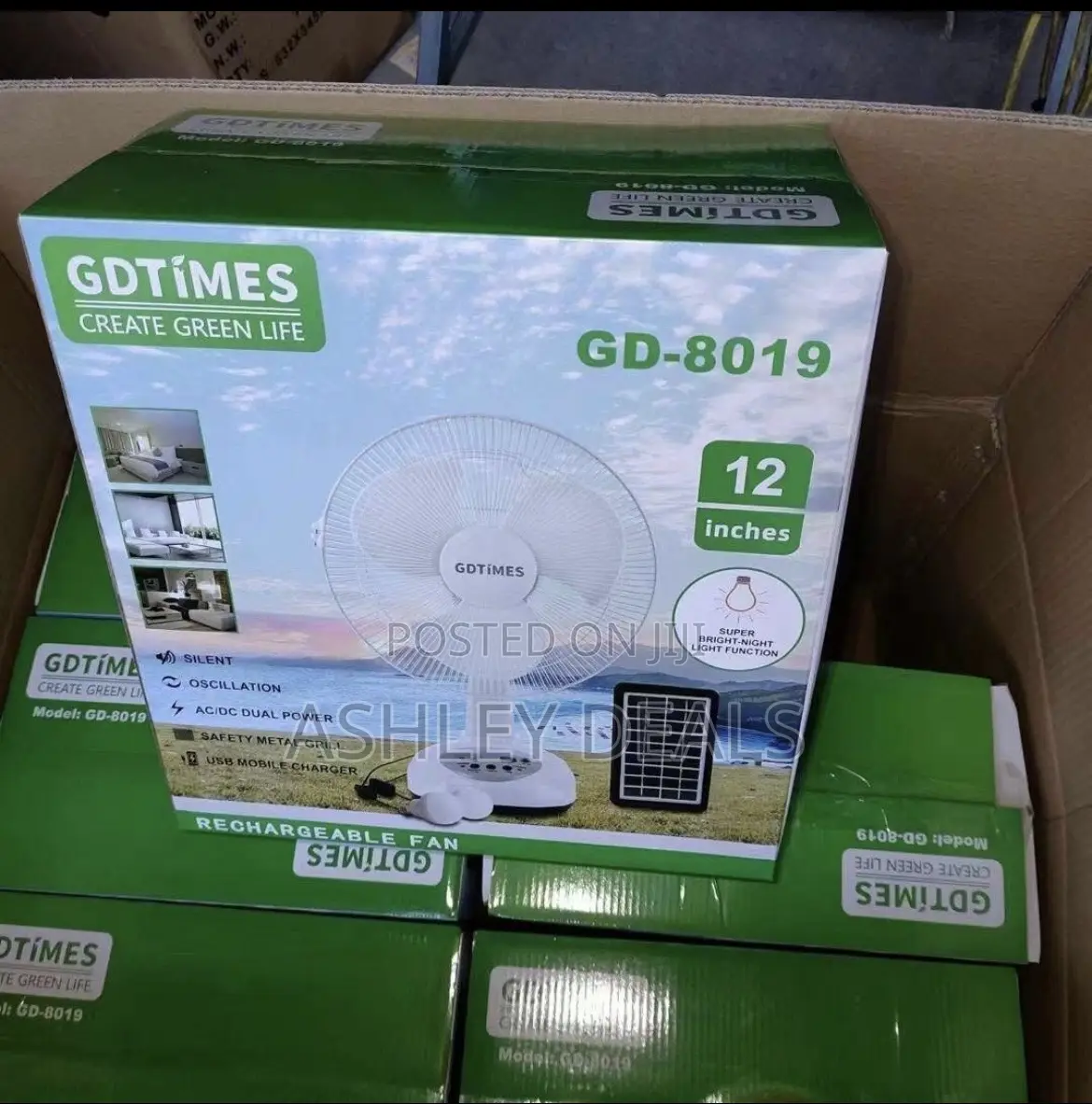 GDTIMES 12 Inch Solar Rechargeable Fan With LED Light Kit in Accra ...