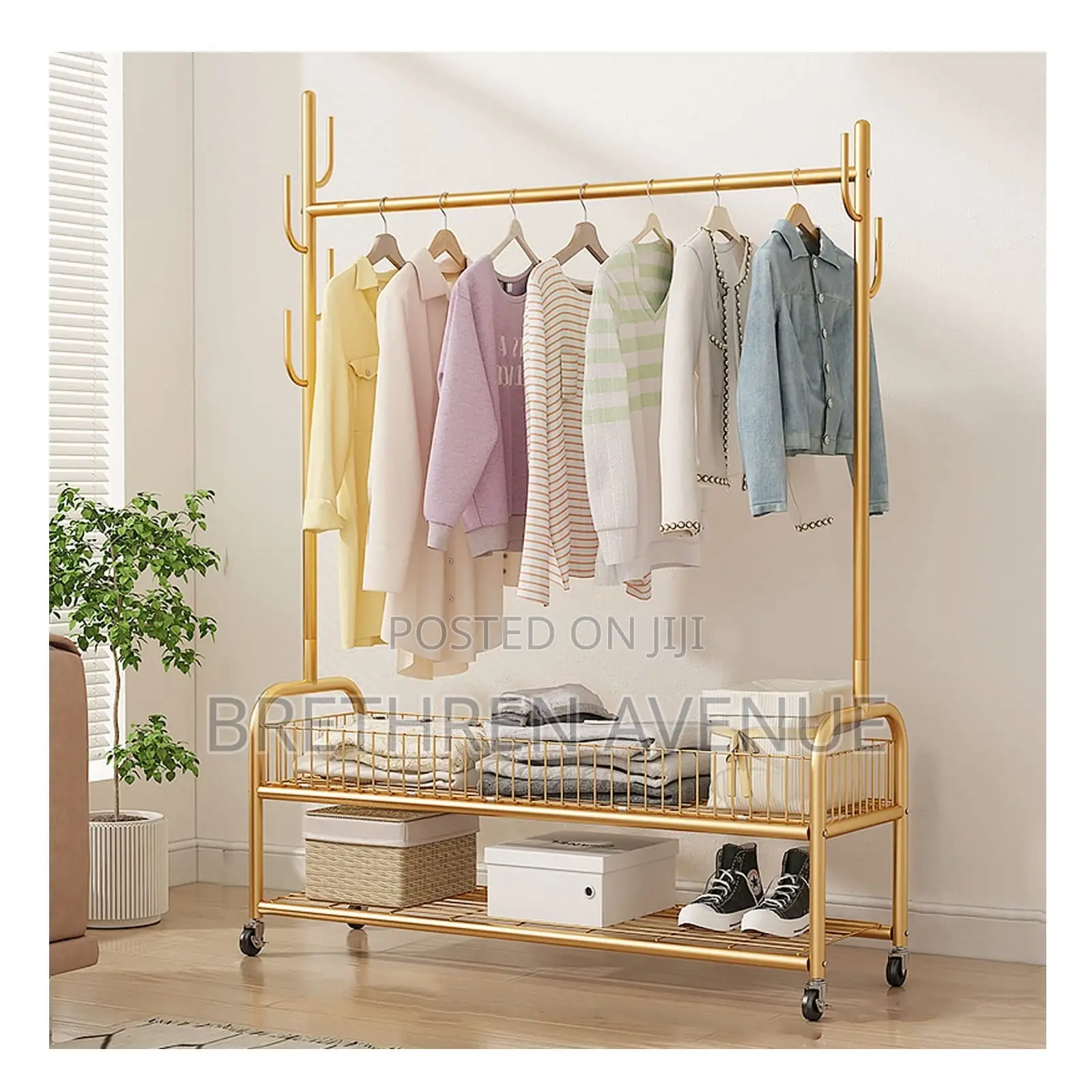 Gold-Colored Metal Clothes Rack With Storage Shelves in Accra ...