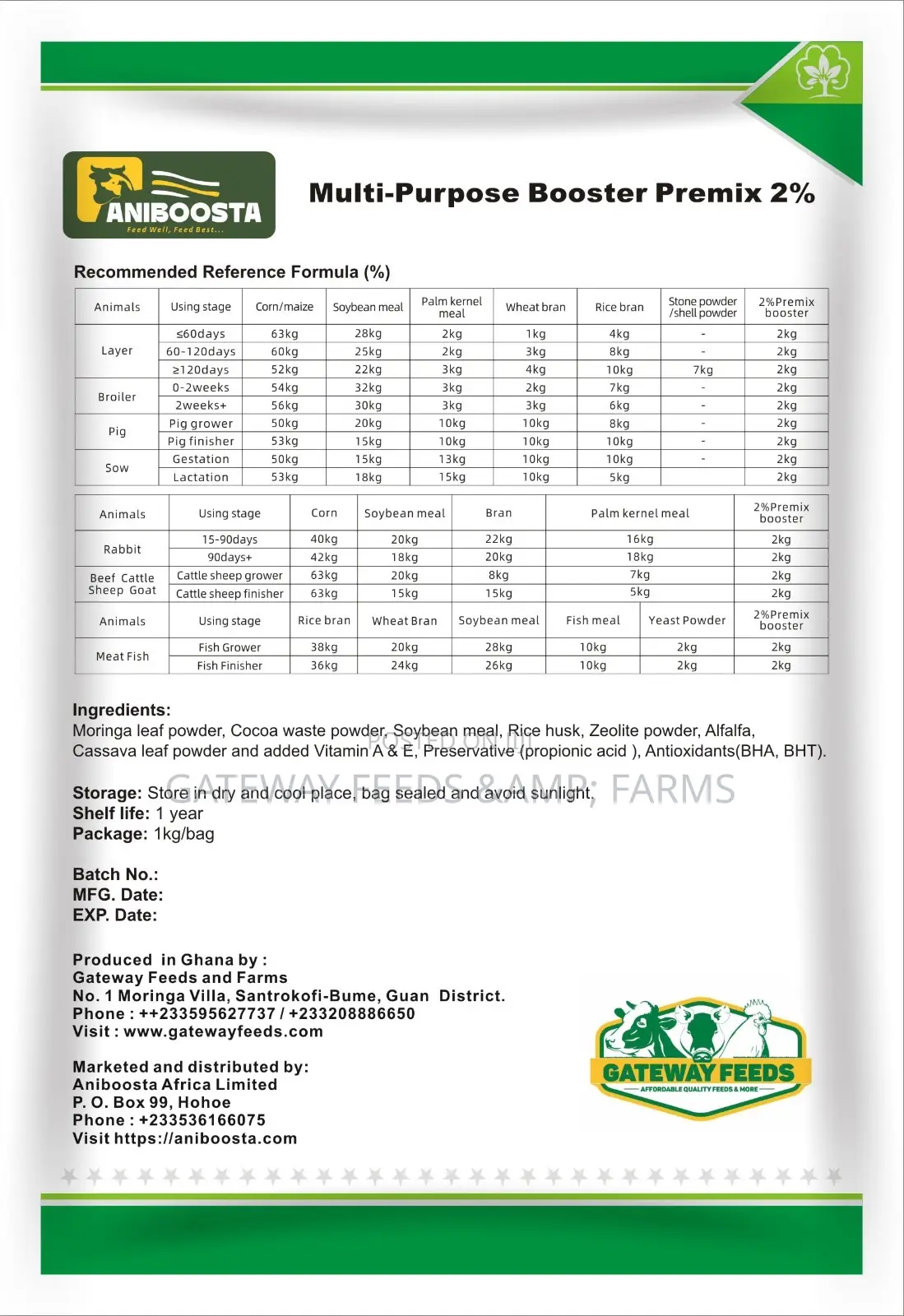 Multi—Purpose Booster Premix - 2% in Adenta - Farm Animal Feed ...