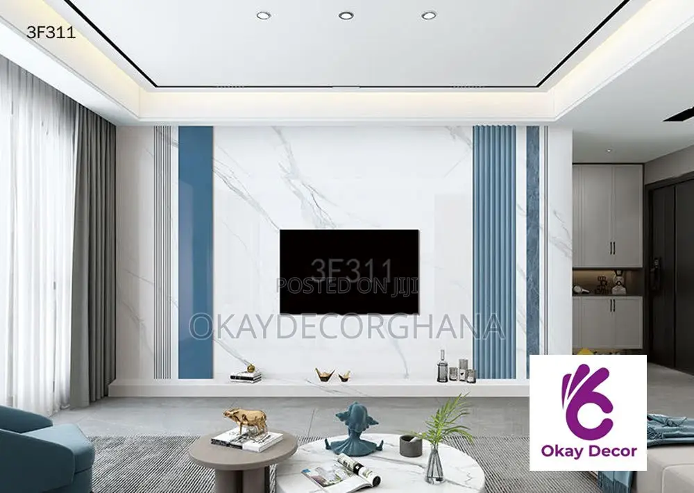 Modern Living Room Background With Sintered Stone Tv Unit in Accra ...