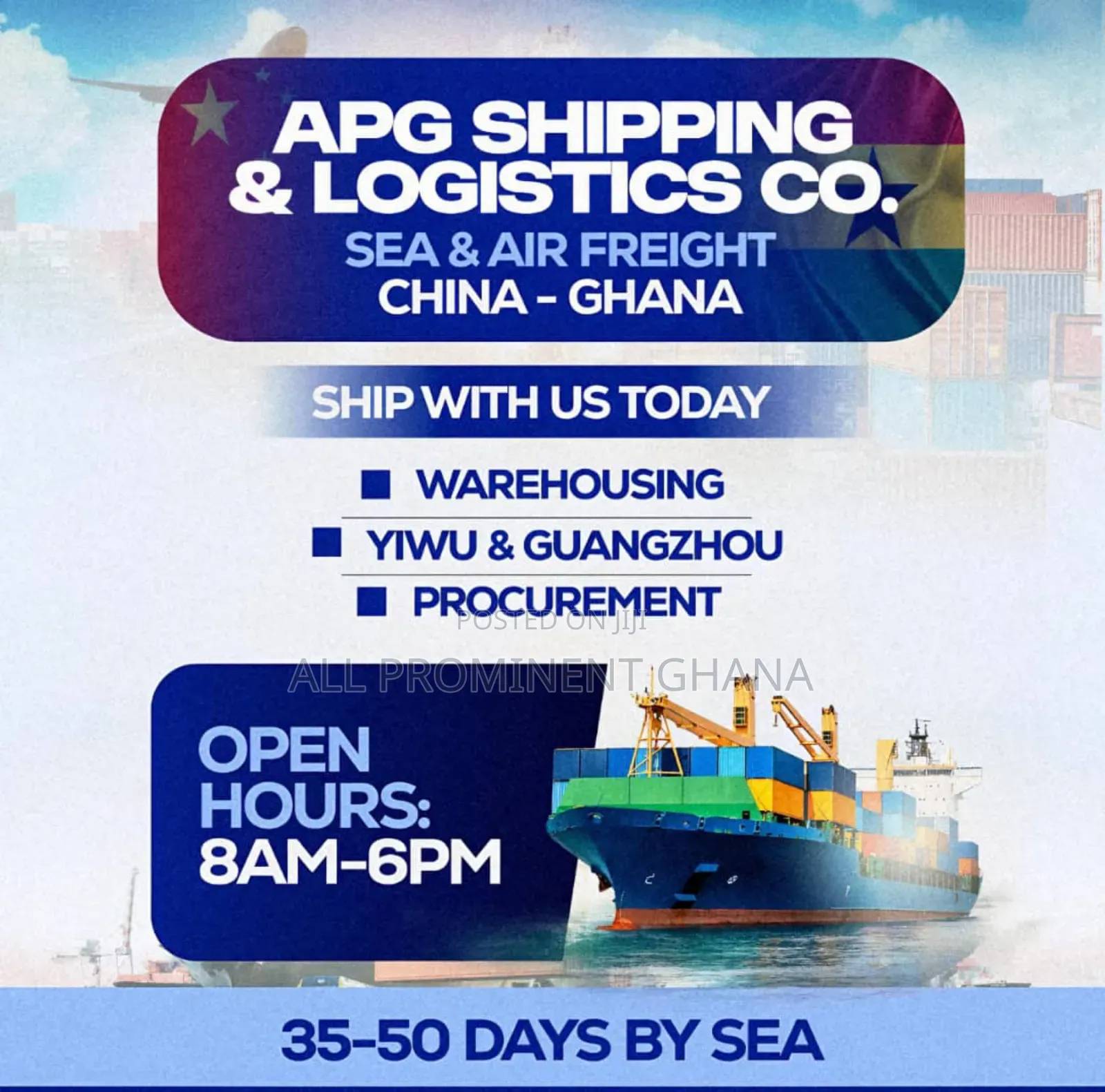China to Ghana Shipping and Logistics for sale - ALL PROMINENT GHANA ...
