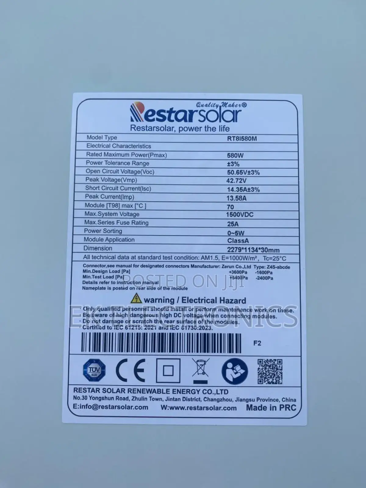 Restar Solar Panel 580w – High Efficiency Power Solution in Dome ...