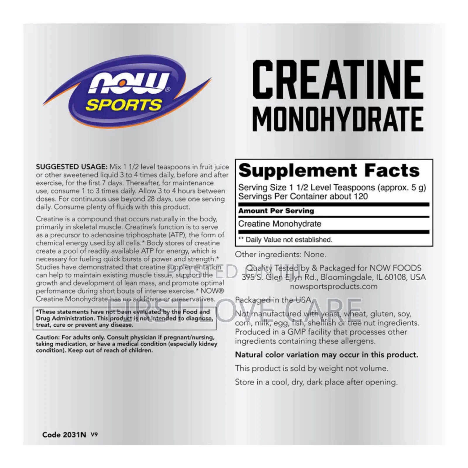 Now Creatine Monohydrate Powder 600mg in Adenta - Vitamins ...