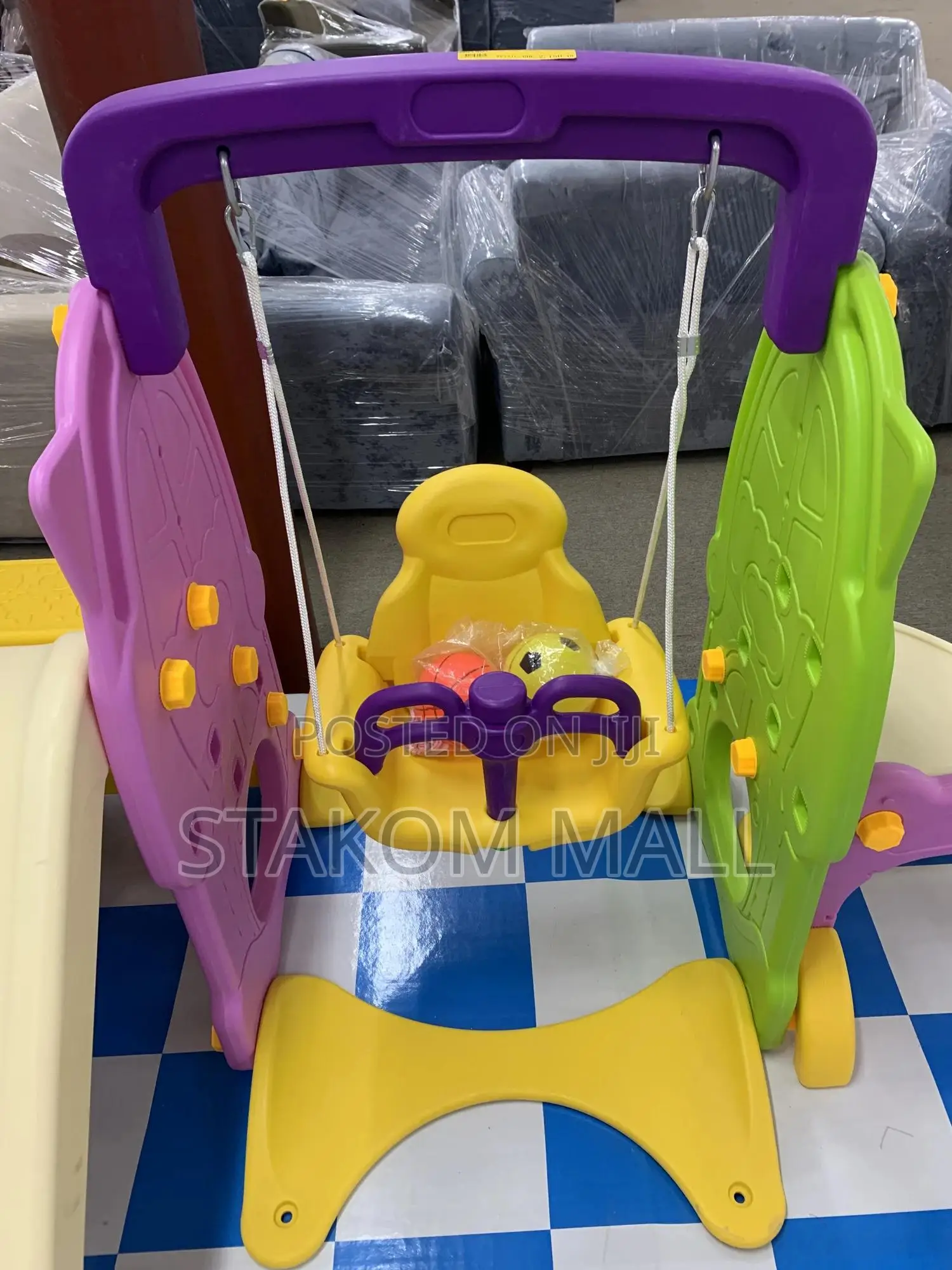 Slide for Playground + Swing Chair + Basketball Hoops and Balls in ...