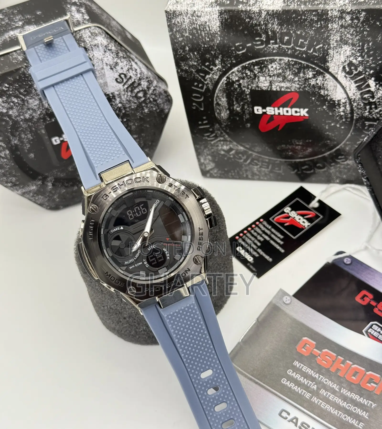 Casio G-Shock Analog-Digital Watch Silver Bezel With Light Blue Strap ...