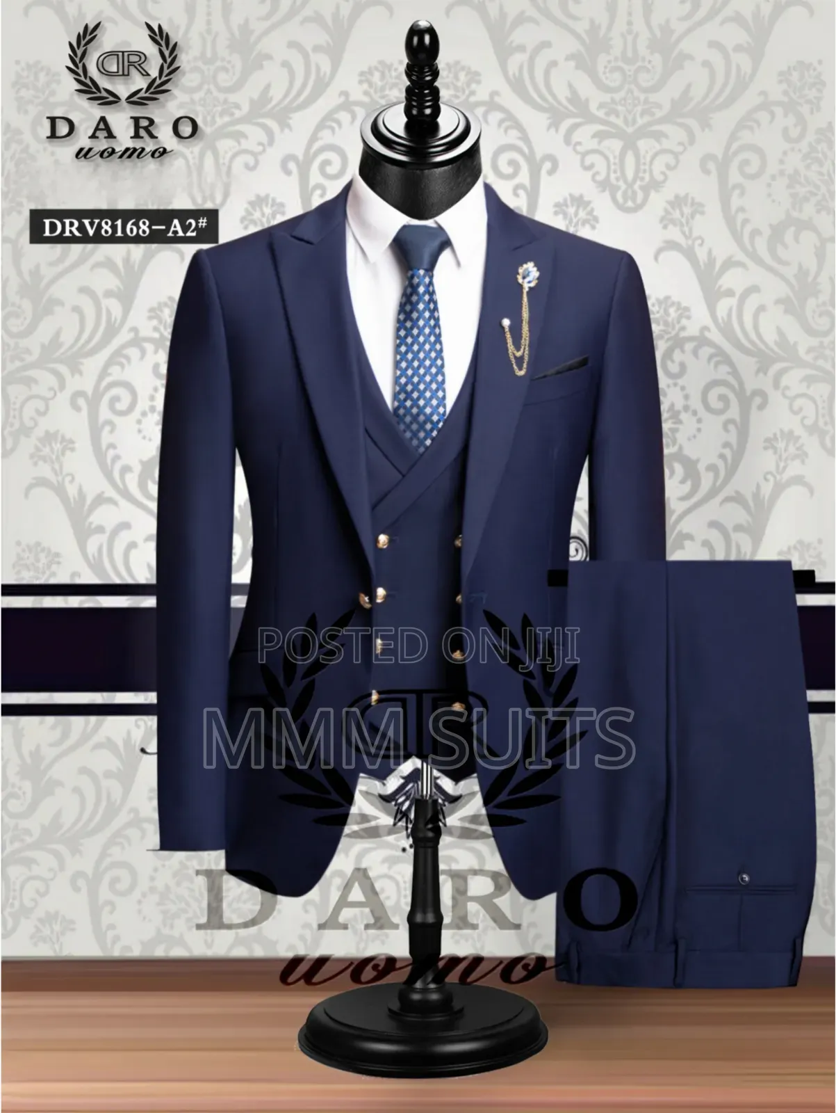 3-Piece Official Men Suit With Gold Buttons in Blue-Black From Turkey ...