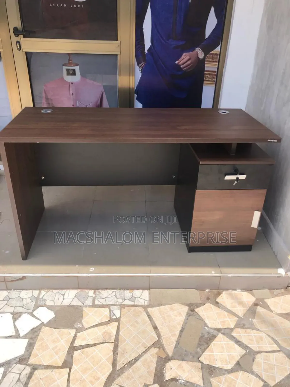 140cm Brown and Dark Grey Office Table Desk in Spintex - Furniture ...