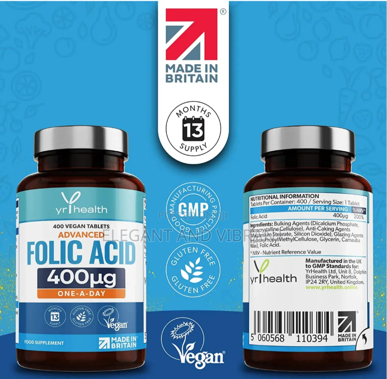 Folic Acid 400mcg , Vitamin B9 Tablets For Women, For 13 Months in ...