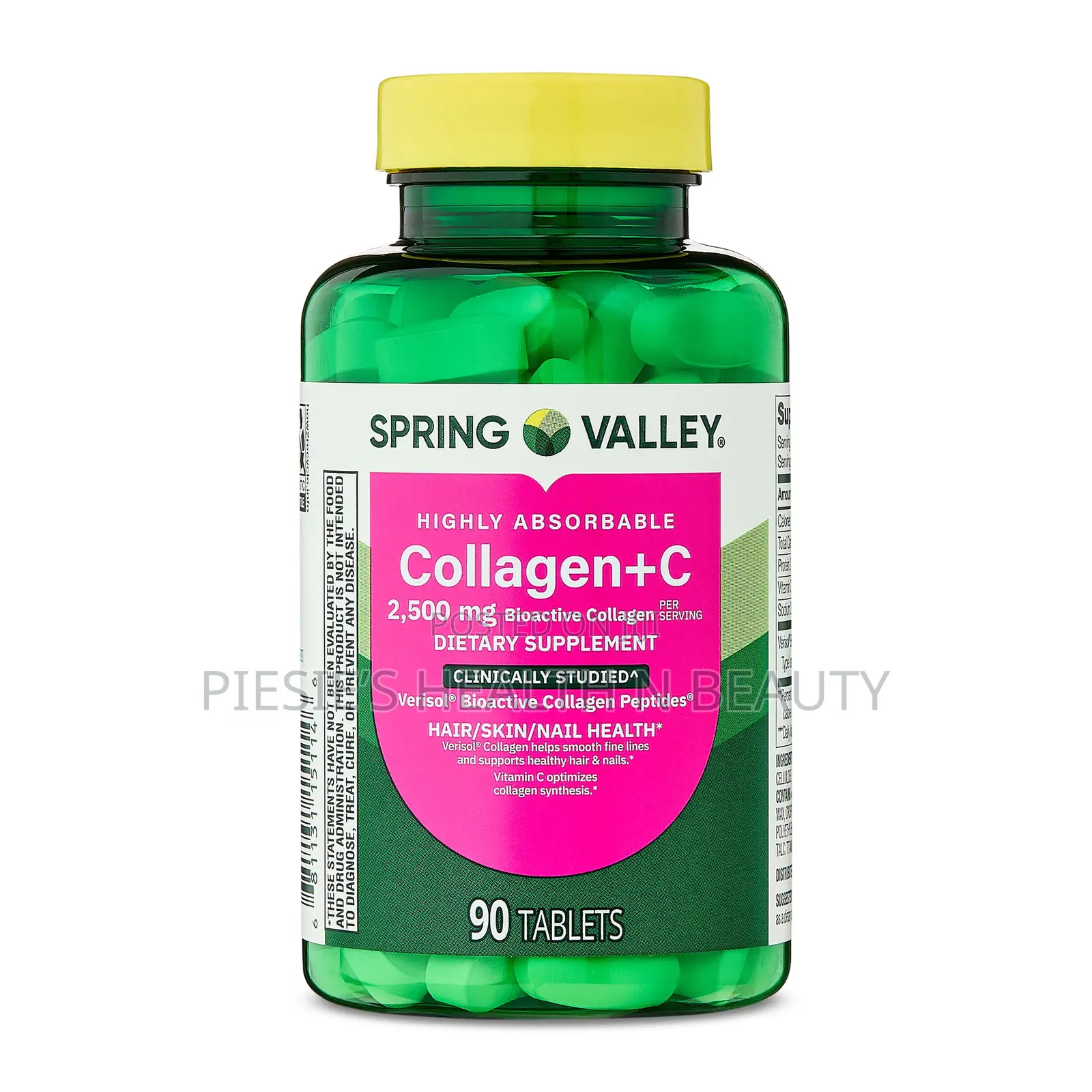 Spring Valley Collagen + C Tablet,Hair/Skin/Nail Health, 2,500 Mg, 90s ...