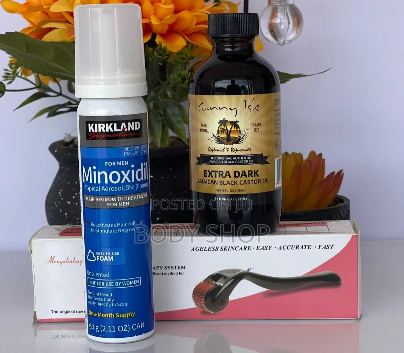 Kirkland Foam + Derma Roller + Castor Oil -Beard and Hair Growth Combo ...