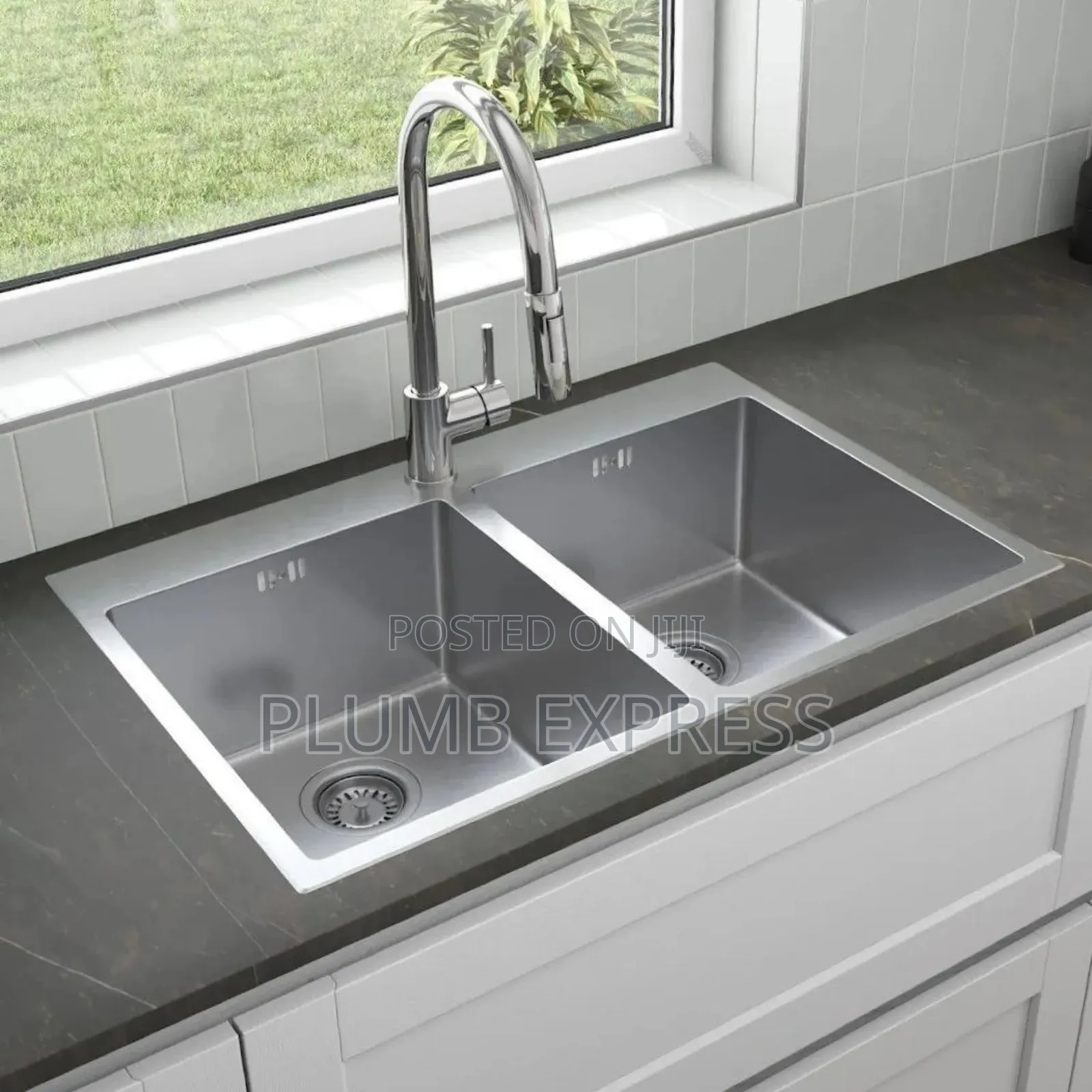 Silver/ Stainless Double Bowl Armless Sink With Pullout Tap in Accra ...