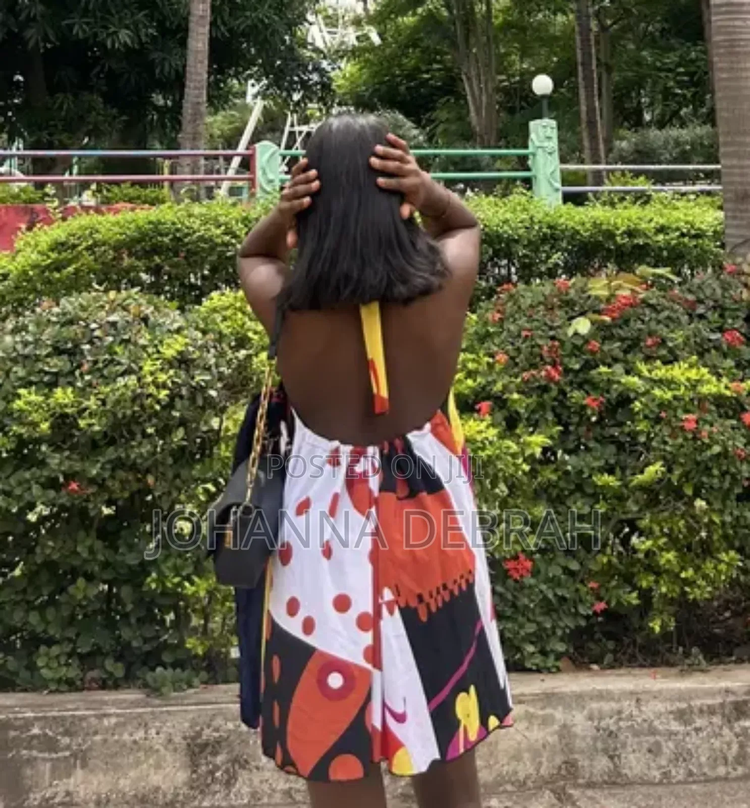 Backless Flare Dress Short in Tema Metropolitan - Clothing, Dandj ...