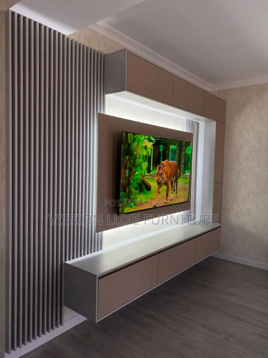 Ultra-Modern Full-Wall Tv Unit | Led Lighting Storage Cabinets in ...