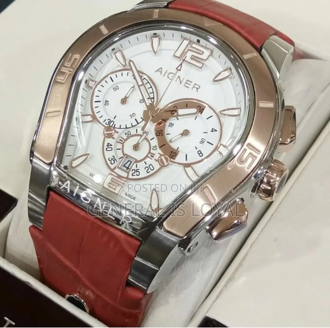 Aigner Palermo Chronograp Watch With A Silver Dial,Rose Gold Red Strap ...