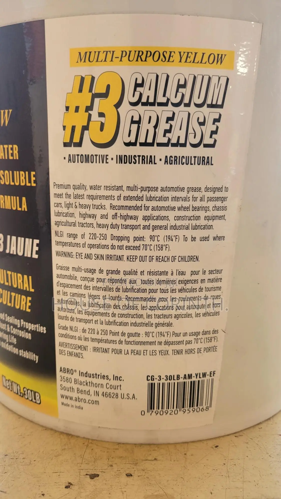 Abro Calcium Grease H3, Yellow 30lb Bucket in Adenta - Vehicle Parts ...
