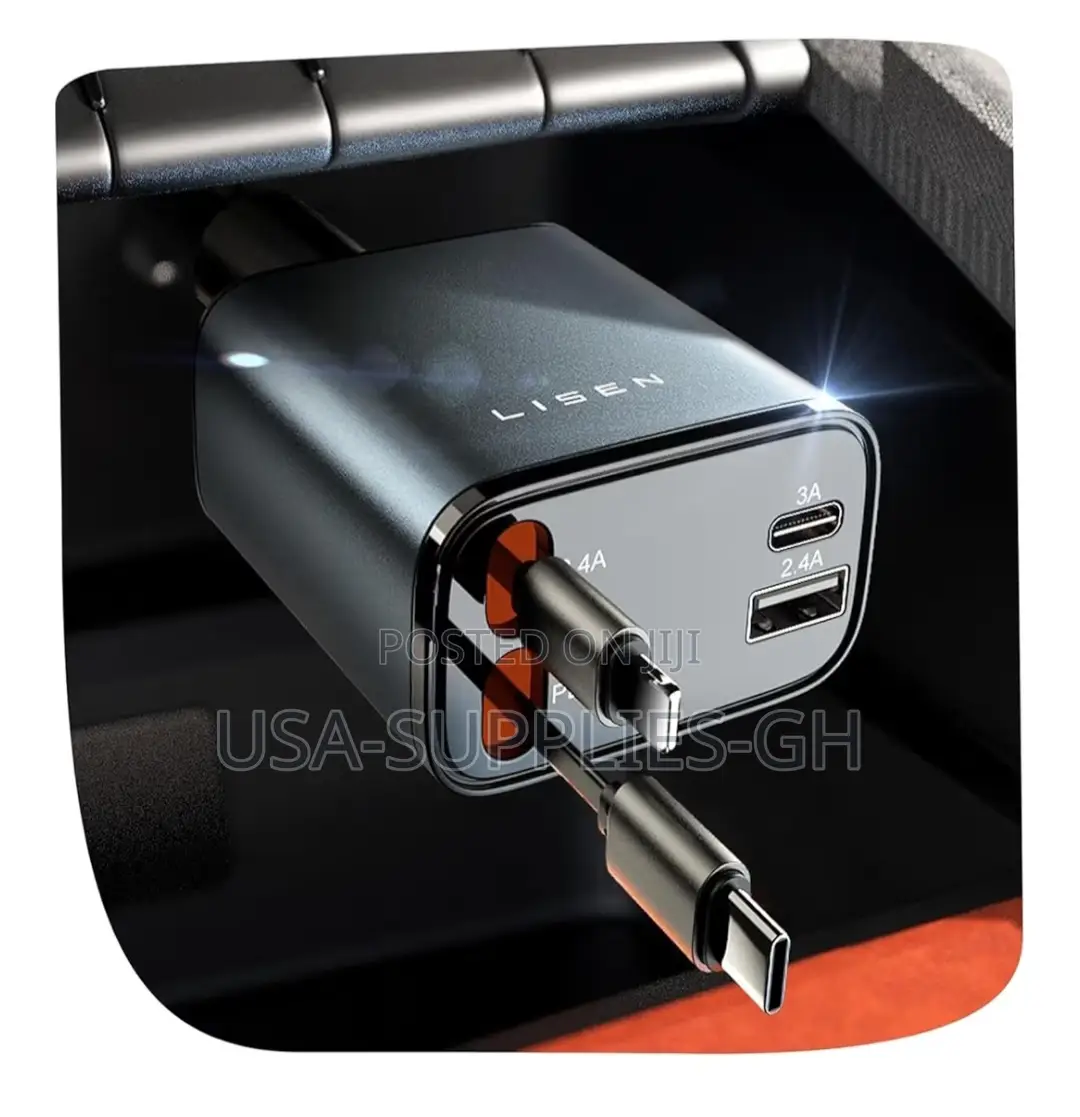 Lisen Retractable 69w Car Charger With Usb-c And Lighten Cable Fr Usa ...