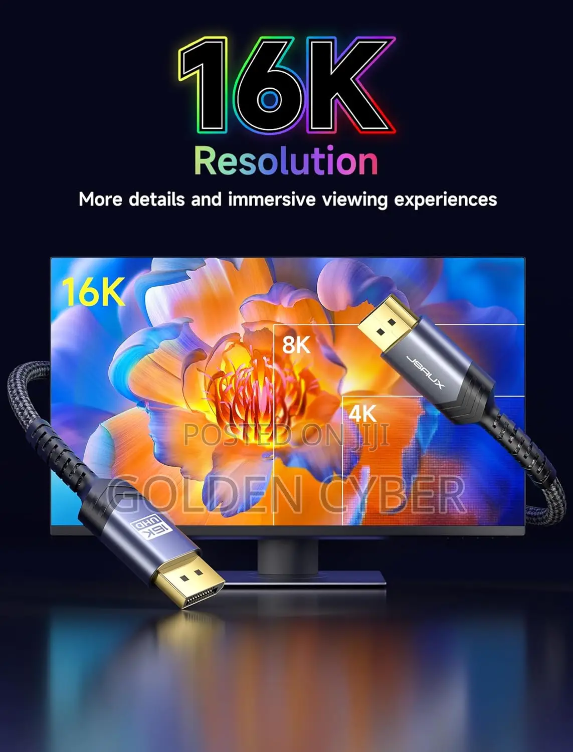 Jsaux Displayport 2.1 Cable - 6.6ft, at 60hz, at 120hz, at 240hz in ...