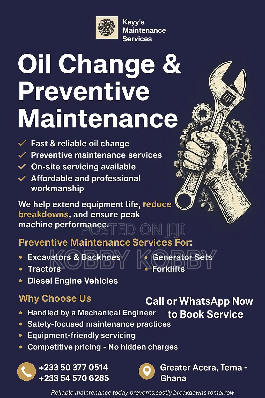 Preventive and Maintenance Engineering Services for sale - Kobby Kobby ...