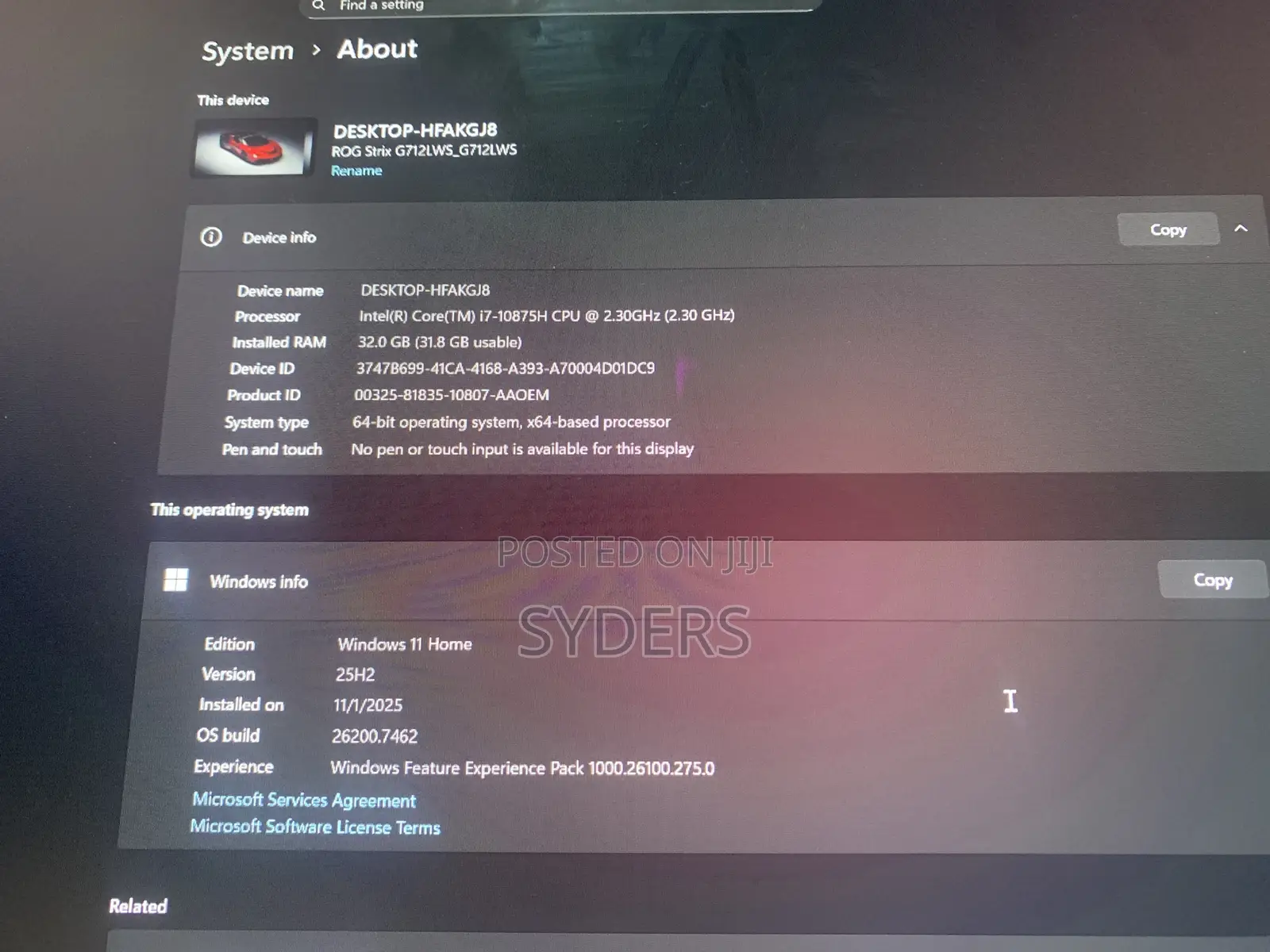 Laptop Asus ROG Strix G731G 32GB Intel Core I7 SSD 1T in Kumasi ...