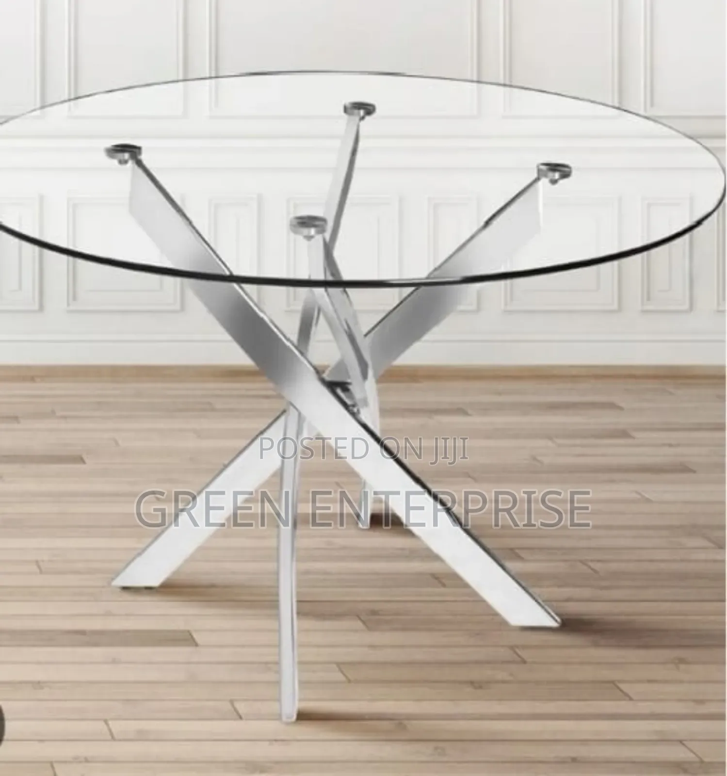 Modern Round Glass Dining Table With Chrome Cross Legs in Kaneshie ...