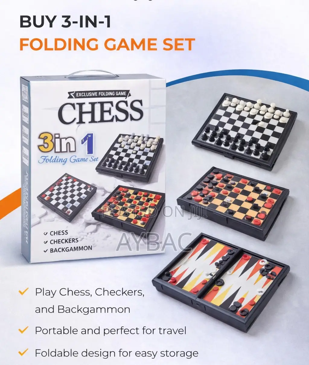 3-in-1 Folding Board Game Set – Chess, Checkers Backgammon in East ...