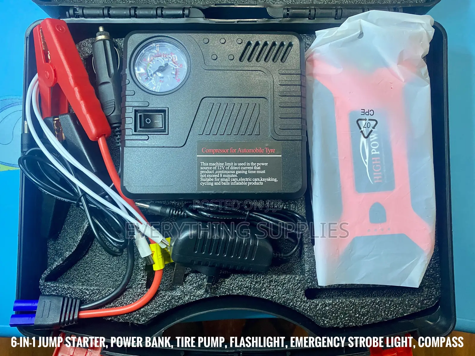 6-in-1 Jump Starter, Power Bank, Tire Pump, Strobe Light Flashlight in ...