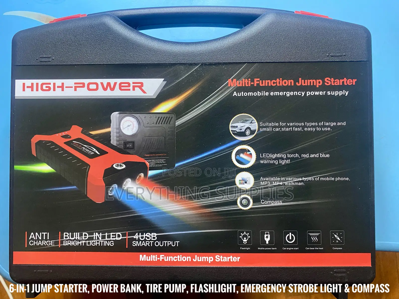 6-in-1 Jump Starter, Power Bank, Tire Pump, Strobe Light Flashlight in ...