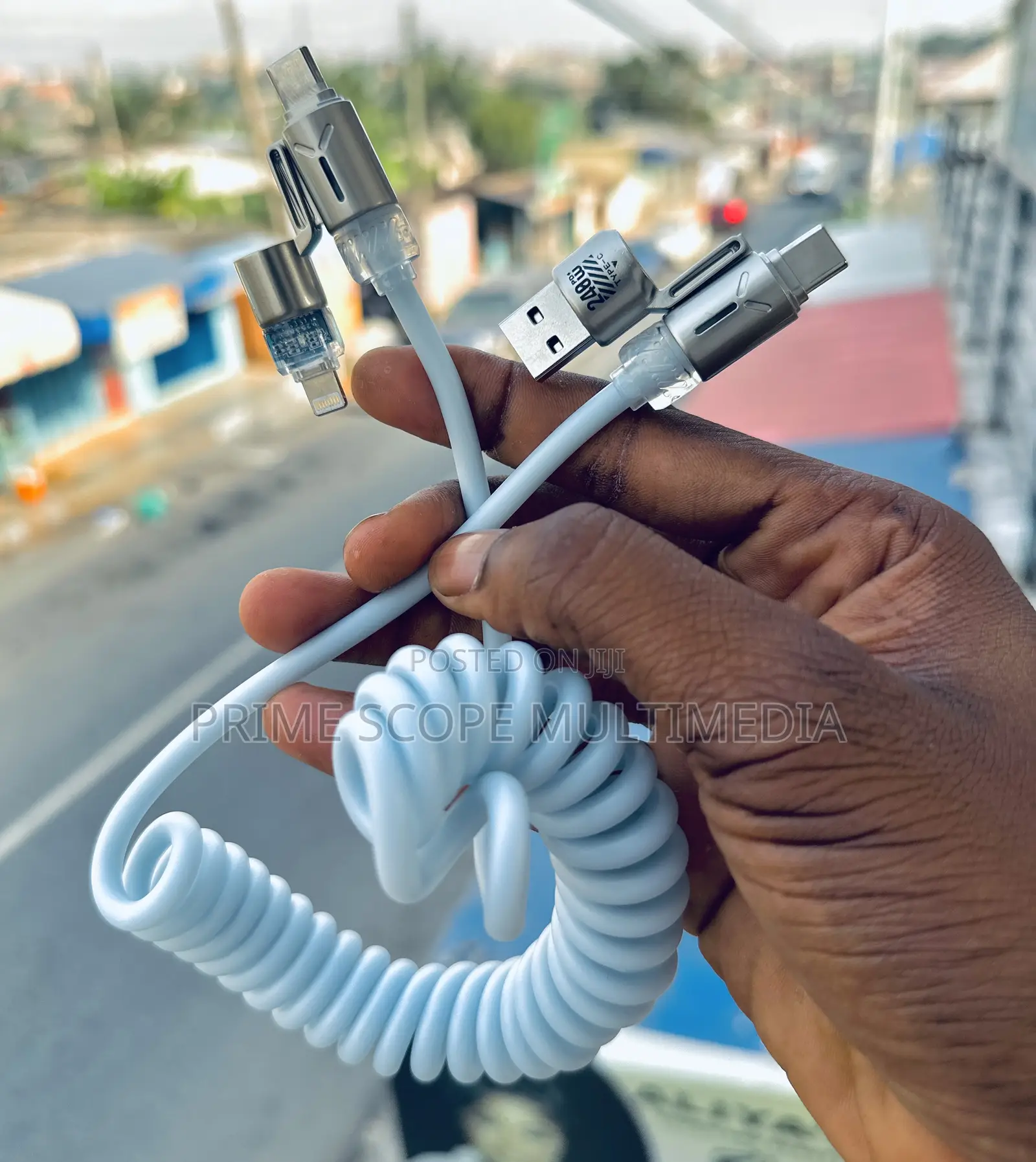 4-in-1 Fast Charging Coiled Usb Cable (Type-C, Lightning, Micro-Usb) in ...