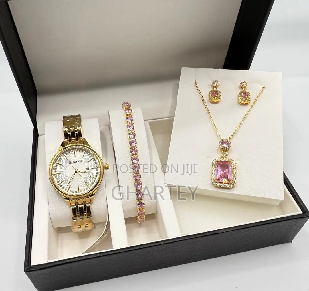 Perfect Gold Set Gift Package - Watch, Bracelet, Necklace,Earrings. in ...