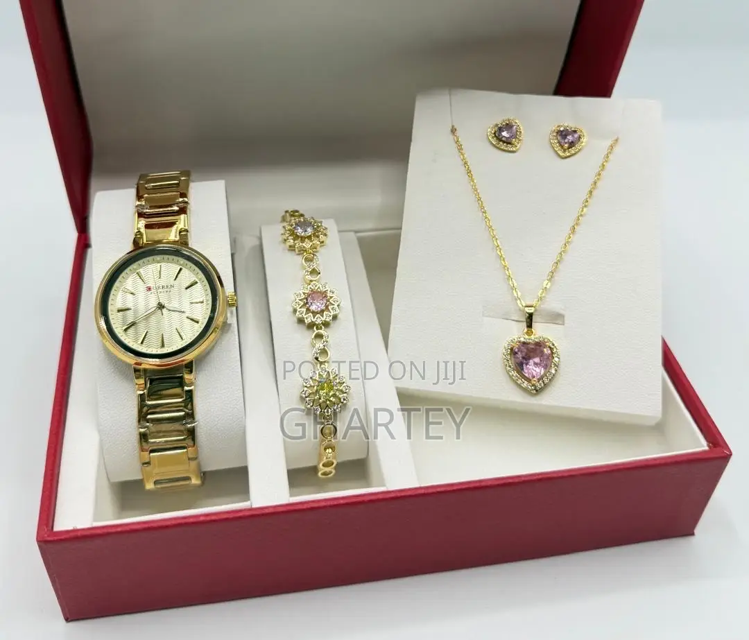 Perfect Gold Set Gift Package - Watch, Bracelet, Necklace,Earrings. in ...