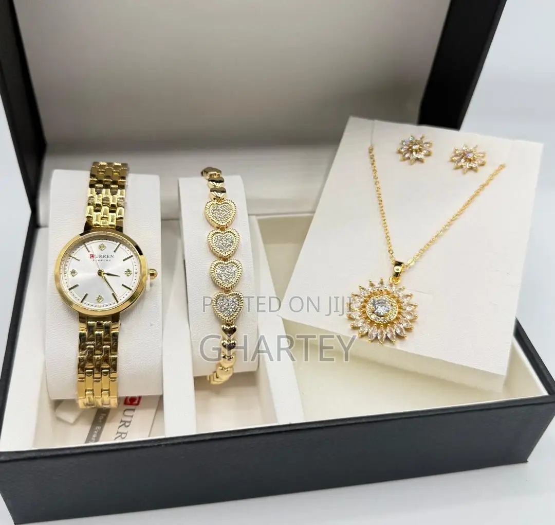 Perfect Gold Set Gift Package - Watch, Bracelet, Necklace,Earrings. in ...