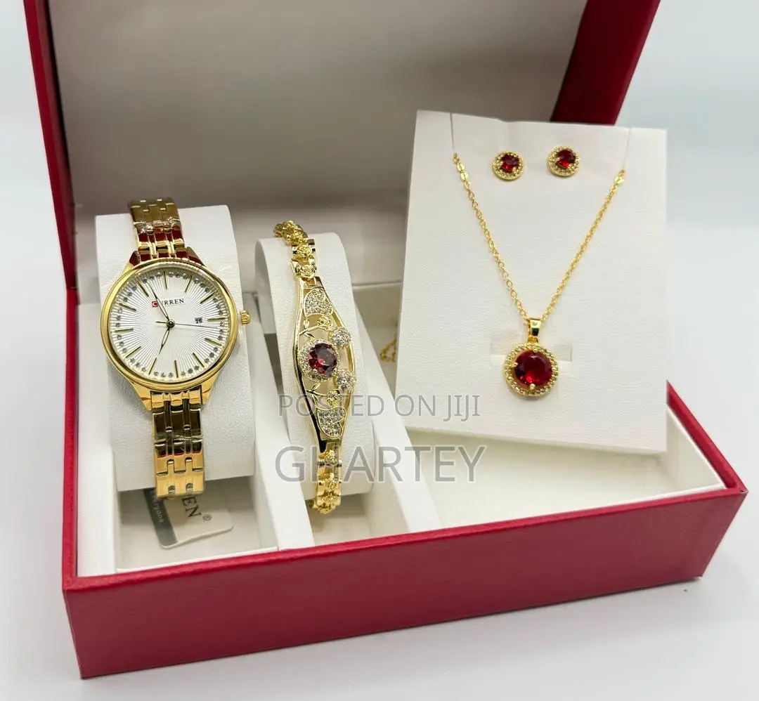 Perfect Gold Set Gift Package - Watch, Bracelet, Necklace,Earrings. in ...