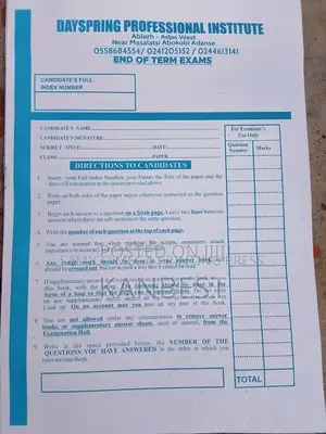 Examination Questions Answer Booklets in Achimota - Printing Services ...