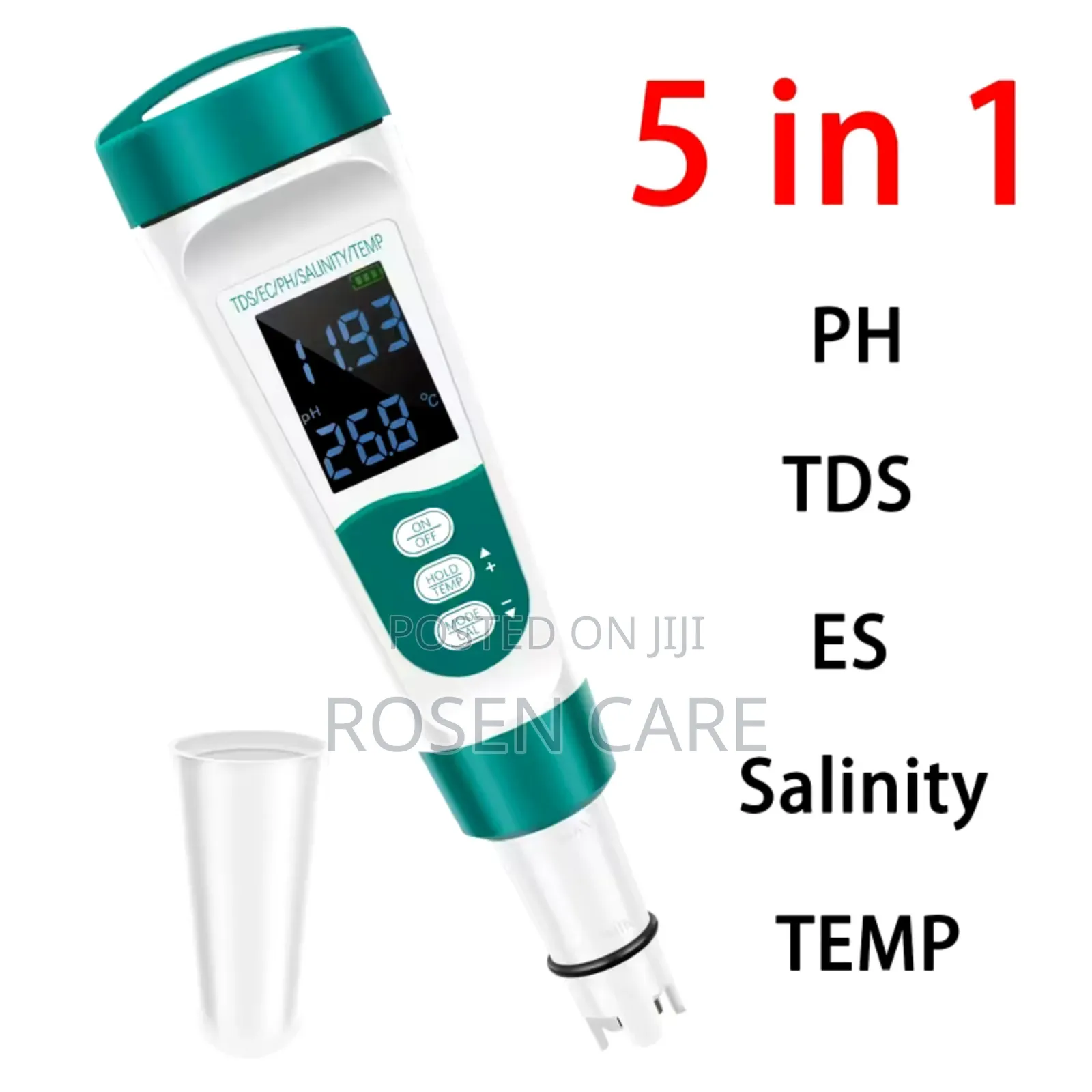 5 in 1 Ph Meter, Tds, Ec, Salt, Temps, Water Quality Tester Device for ...