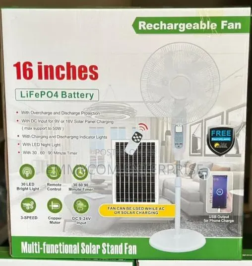 New in Box 16” Rechargeable Standing Fan With Solar Panels GHC 700 ...